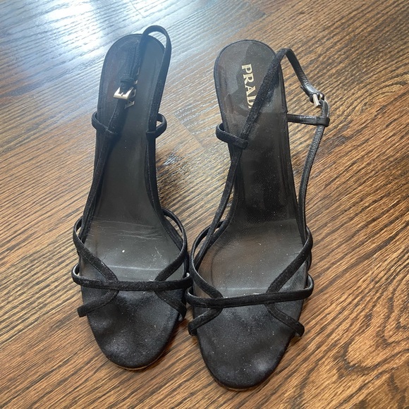 Prada | Shoes | Black Suede Prada Heelsstrappy Sandals Size 4 | Poshmark